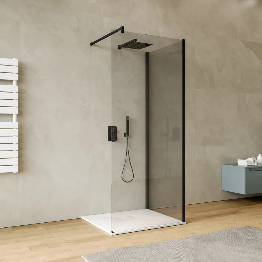 Box doccia walk-in 90x100 cm angolare con vetro trasparente e profilo ...