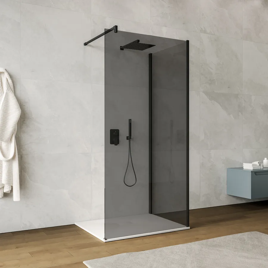 Box doccia walk-in 70x110 cm angolare con vetro fumè e profilo nero ...
