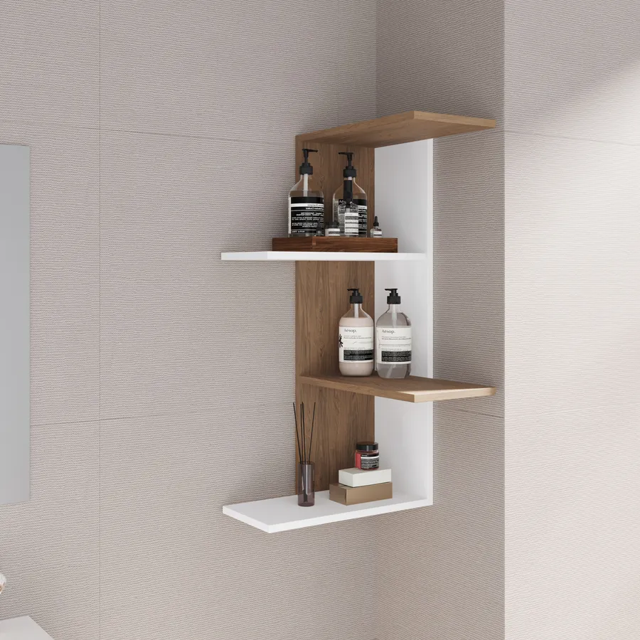 Mensola da bagno 42x85h cm in legno bianco e rovere scuro - Kantiko
