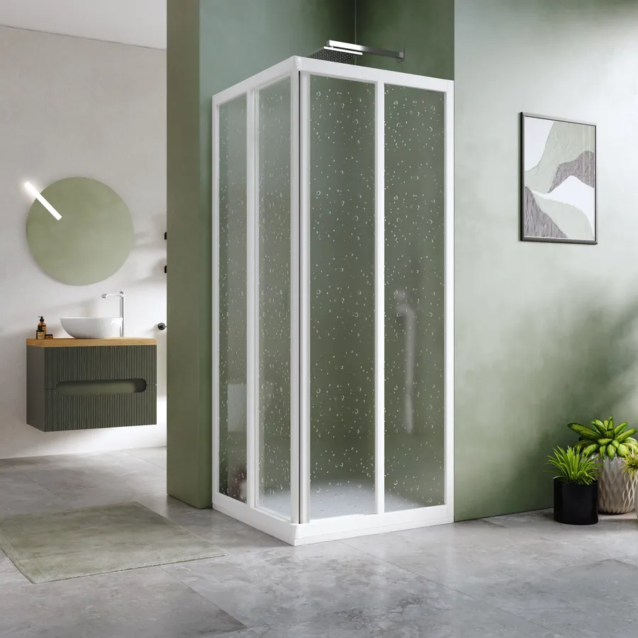 Box doccia 80x80 cm angolare doppio scorrevole in pvc stampato bianco 190h - Acril