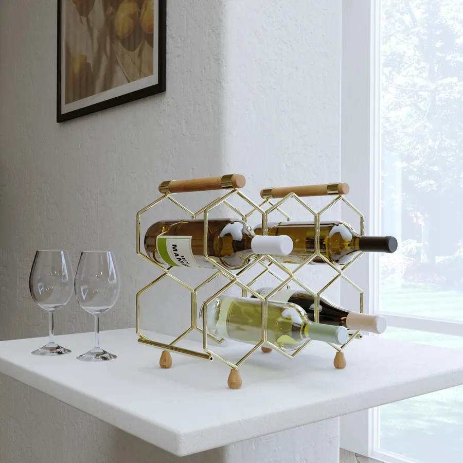 Portabottiglie 33x30h cm in metallo oro e rovere chiaro - Tamac