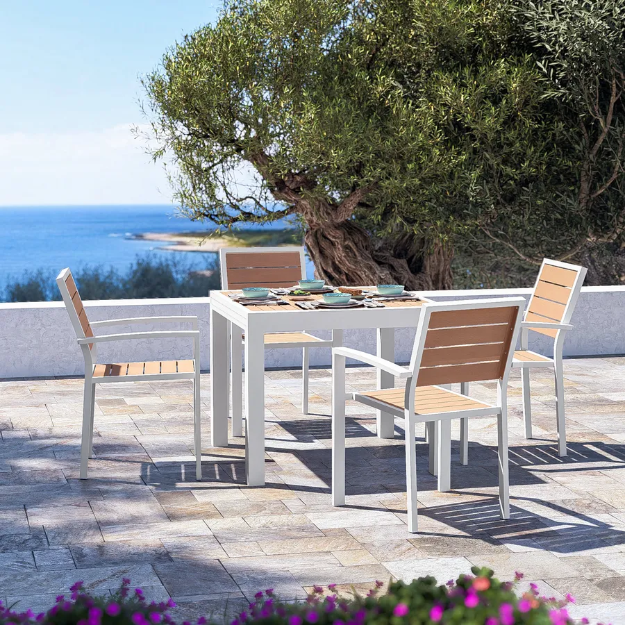 Set pranzo tavolo allungabile 90/180x90 cm e 4 sedie con braccioli in ...