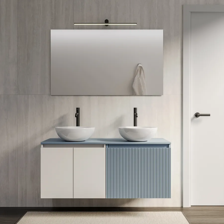 Mobile bagno sospeso 120 cm bianco opaco con top carta da zucchero e ...