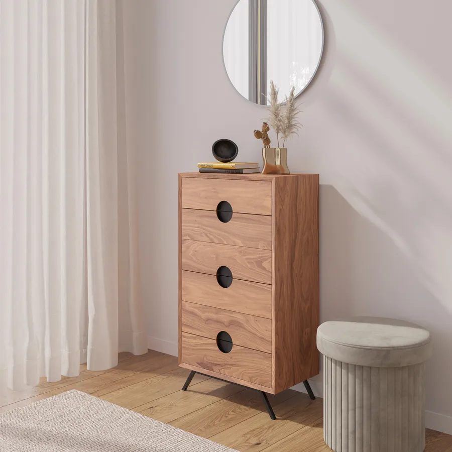 Cassettiera 50x90h cm in legno di acacia e struttura in metallo nero ...