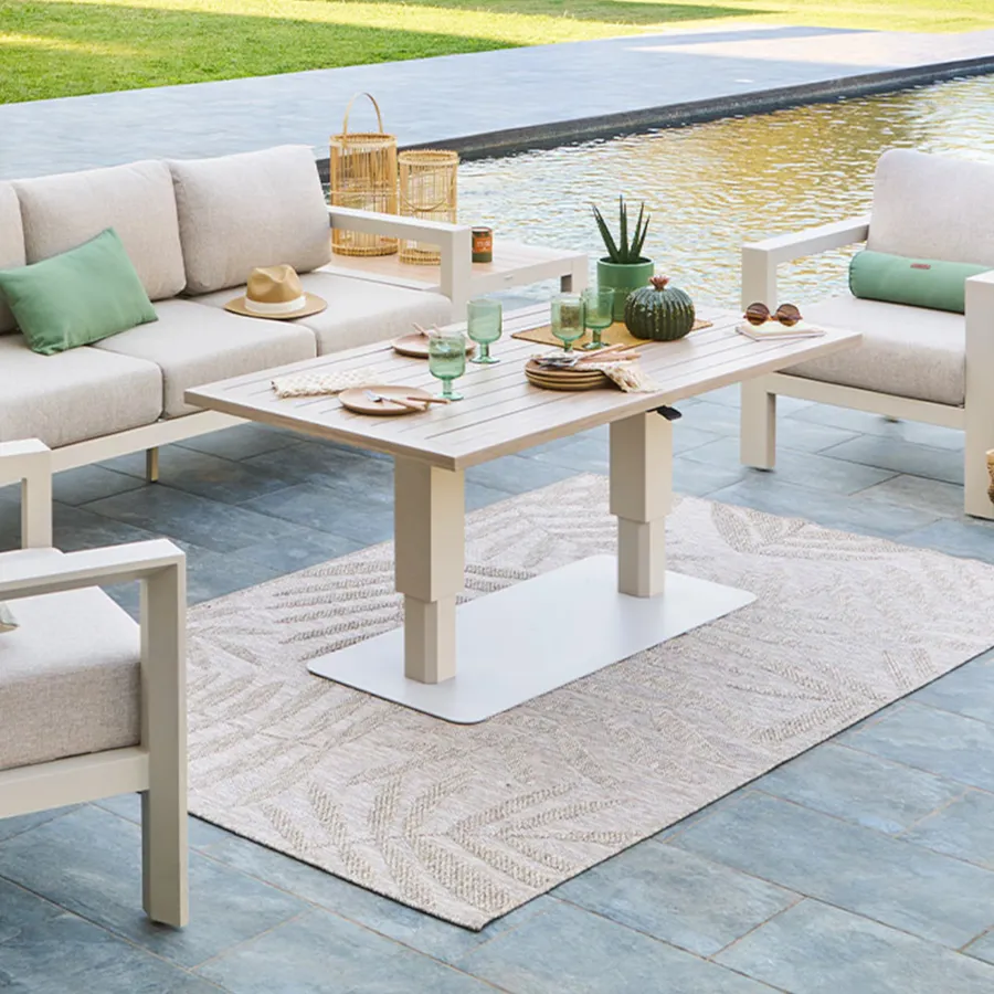 Tavolo da giardino sollevabile 150x80 cm in alluminio tortora - Tirana