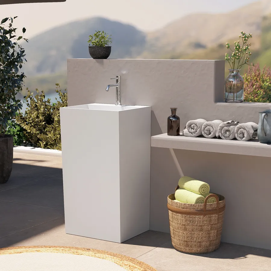 Lavabo freestanding da giardino 46x40x85h cm in cemento bianco - Hamilton