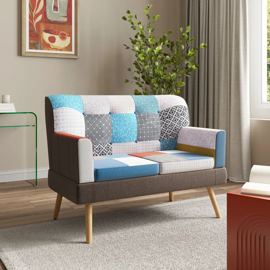 Divano scandinavo 2 posti in tessuto patchwork multicolore - Copenaghen