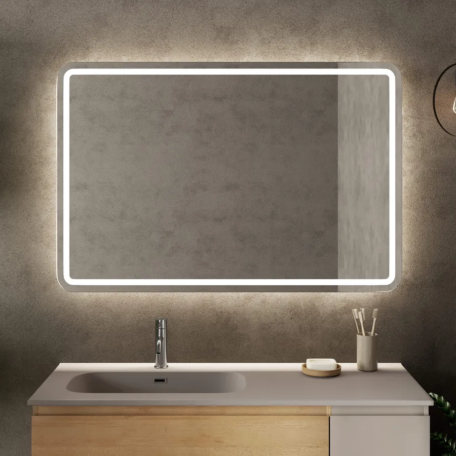 Specchio da bagno led 120x80 cm con luce perimetrale e retroilluminato ...
