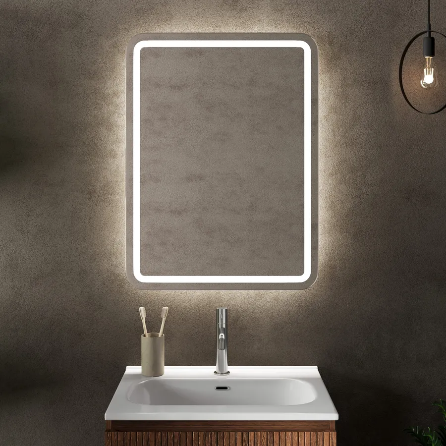 Specchio da bagno led 60x80 cm con luce perimetrale e retroilluminato ...