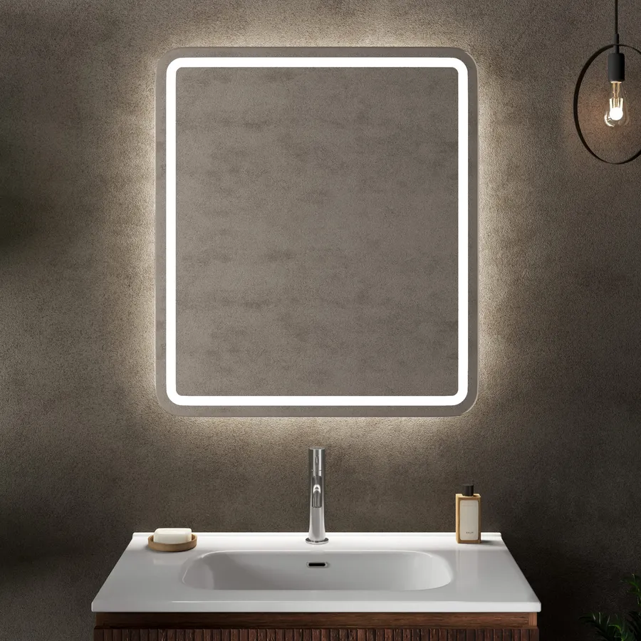 Specchio da bagno led 70x80 cm con luce perimetrale e retroilluminato ...