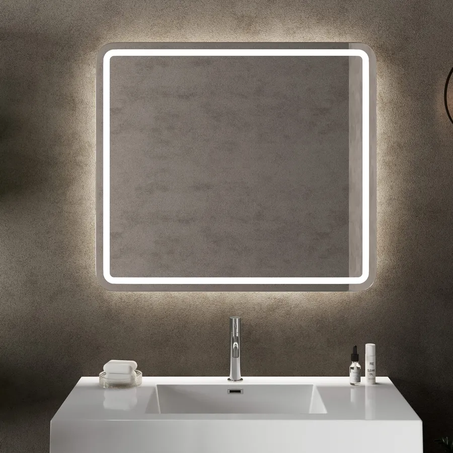 Specchio da bagno led 90x80 cm con luce perimetrale e retroilluminato ...