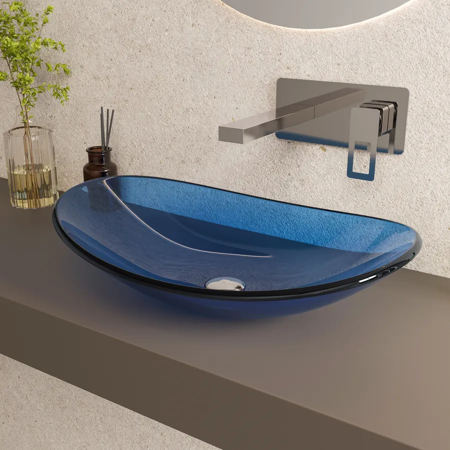 Lavabo da appoggio 53x35 cm in vetro blu - Esme