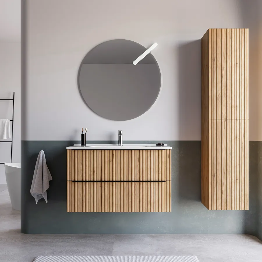 Mobile bagno sospeso 90 cm due cassetti rovere africa effetto ...