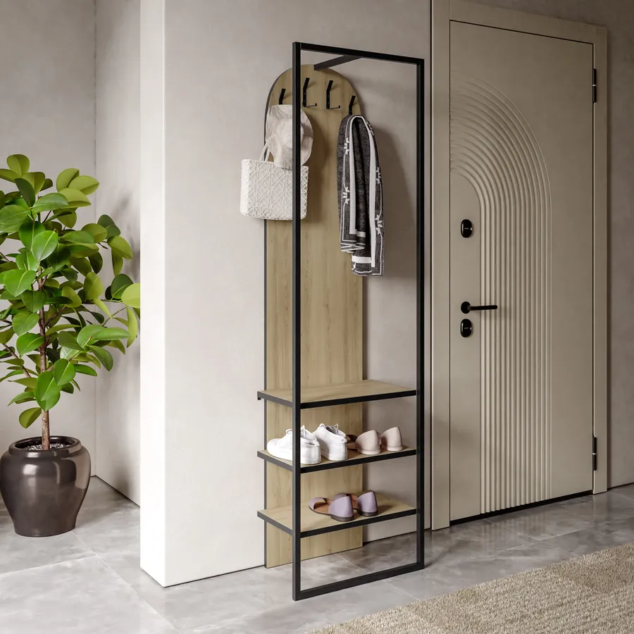 Appendiabiti 53x180h cm con struttura in metallo nero e rovere - Tavish