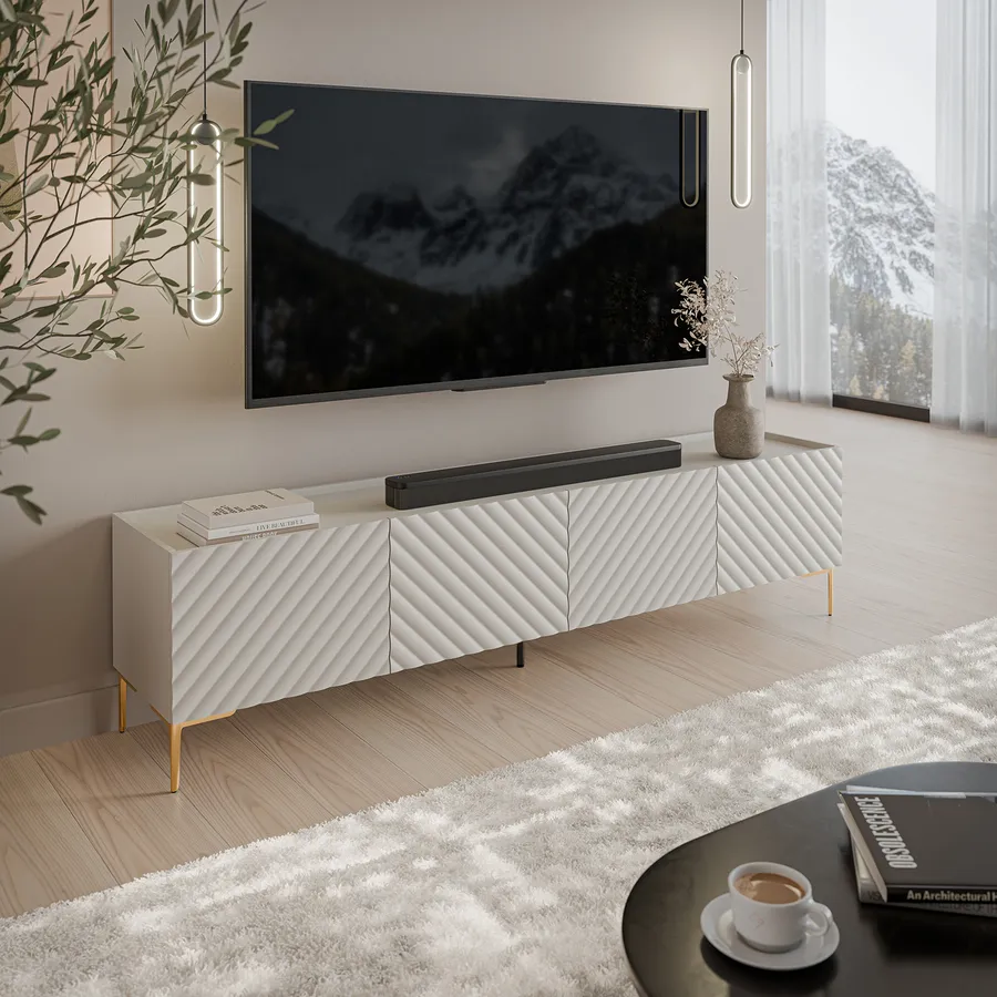 Mobile porta tv 200x54h cm cashmere cannettato obliquo con 4 ante e ...