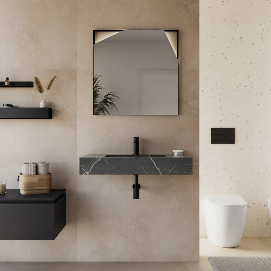 Lavabo sospeso 70x46 cm in hpl grigio effetto marmo dolomite striato ...