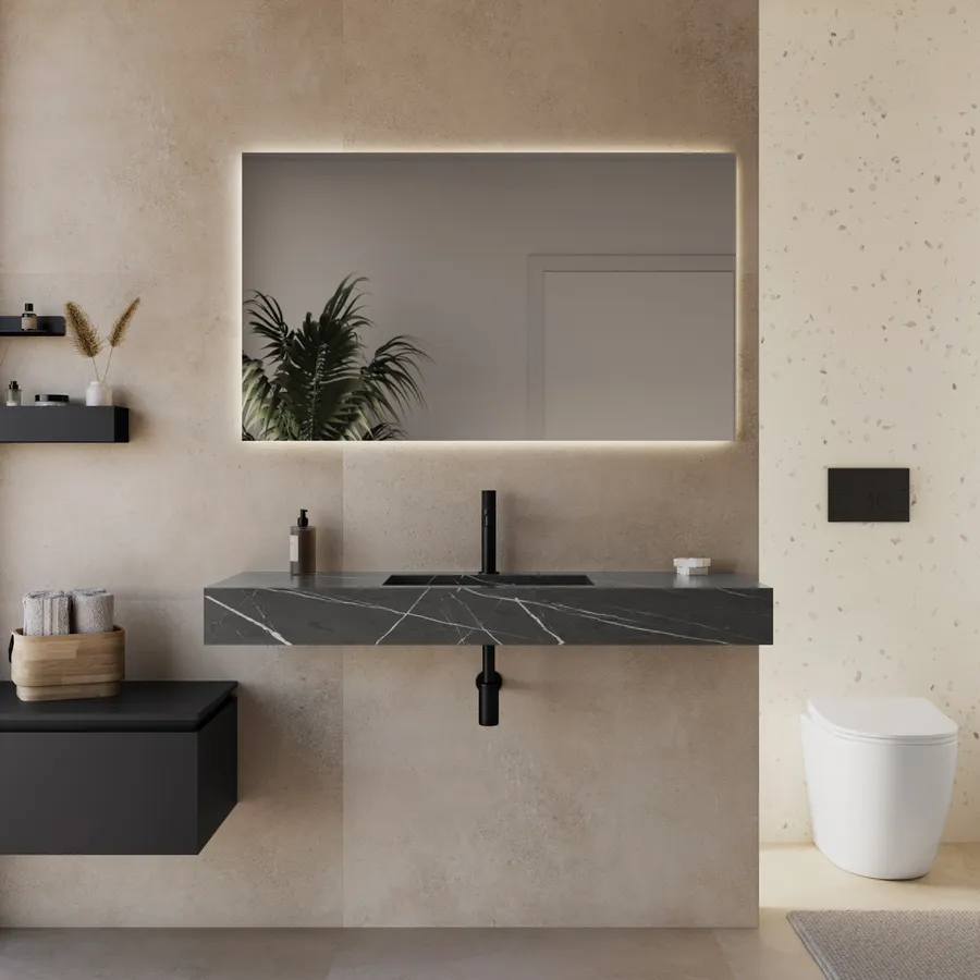 Lavabo doppio 120x46 cm in hpl grigio effetto marmo dolomite striato ...