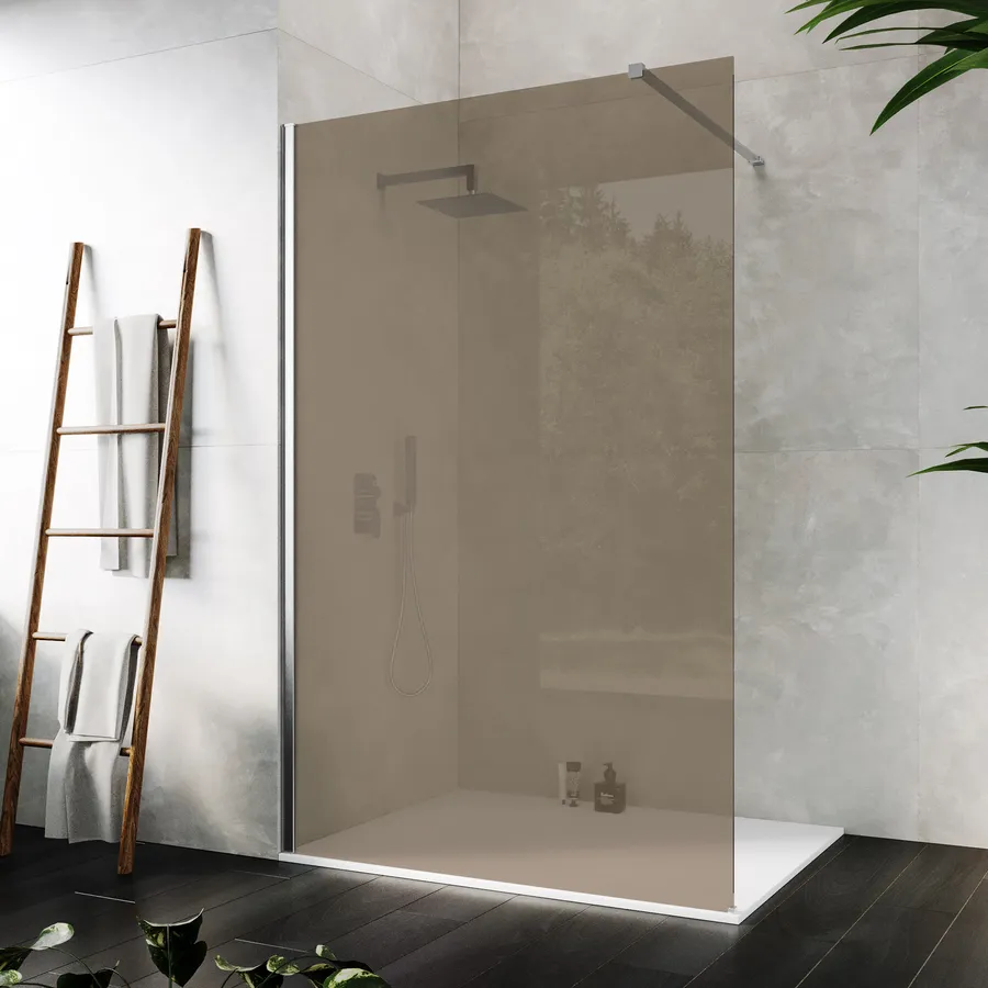 Box doccia Walk in 130 cm vetro 8 mm anticalcare bronzato e profilo ...