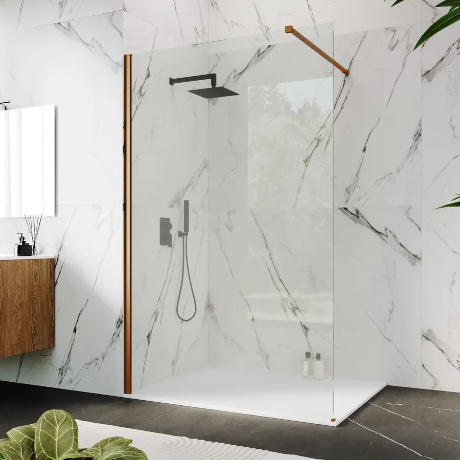 Box doccia Walk in 140 cm vetro 8 mm anticalcare trasparente e profilo ...