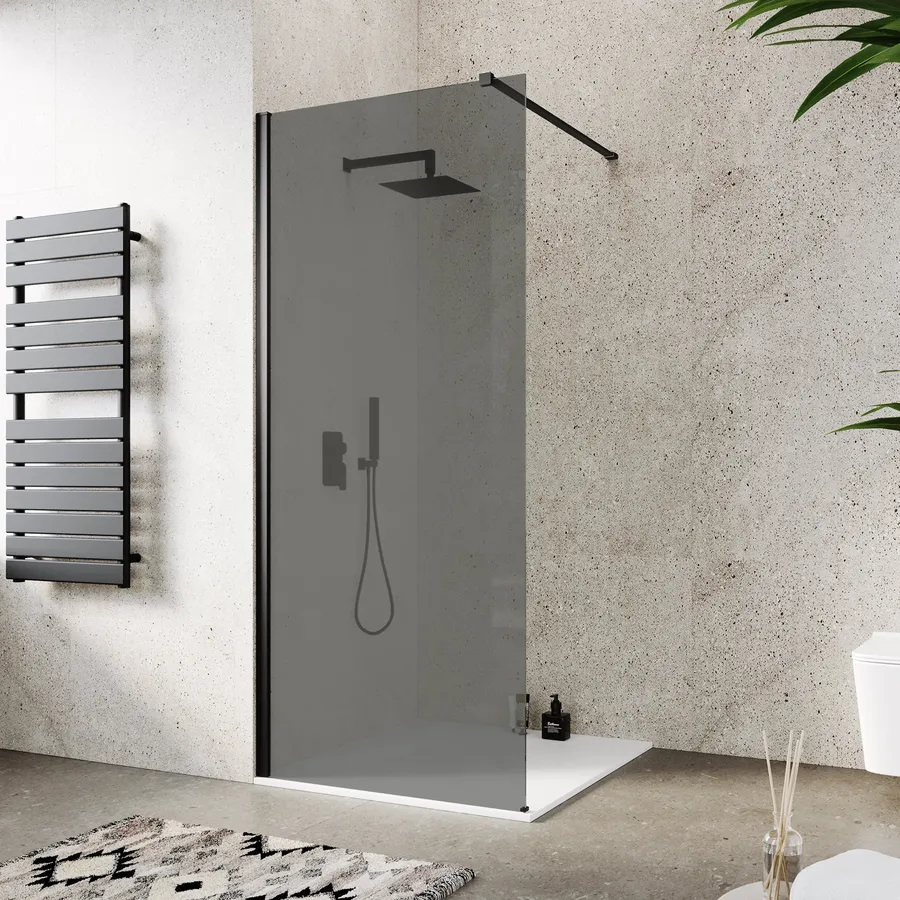 Box doccia Walk in 90 cm vetro 8 mm anticalcare fumè e profilo nero ...