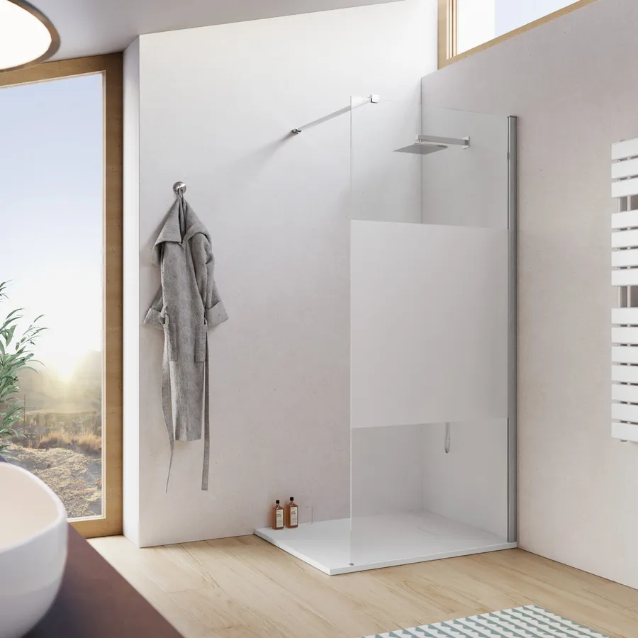 Box doccia Walk in 90 cm vetro 8 mm anticalcare serigrafato e profilo ...