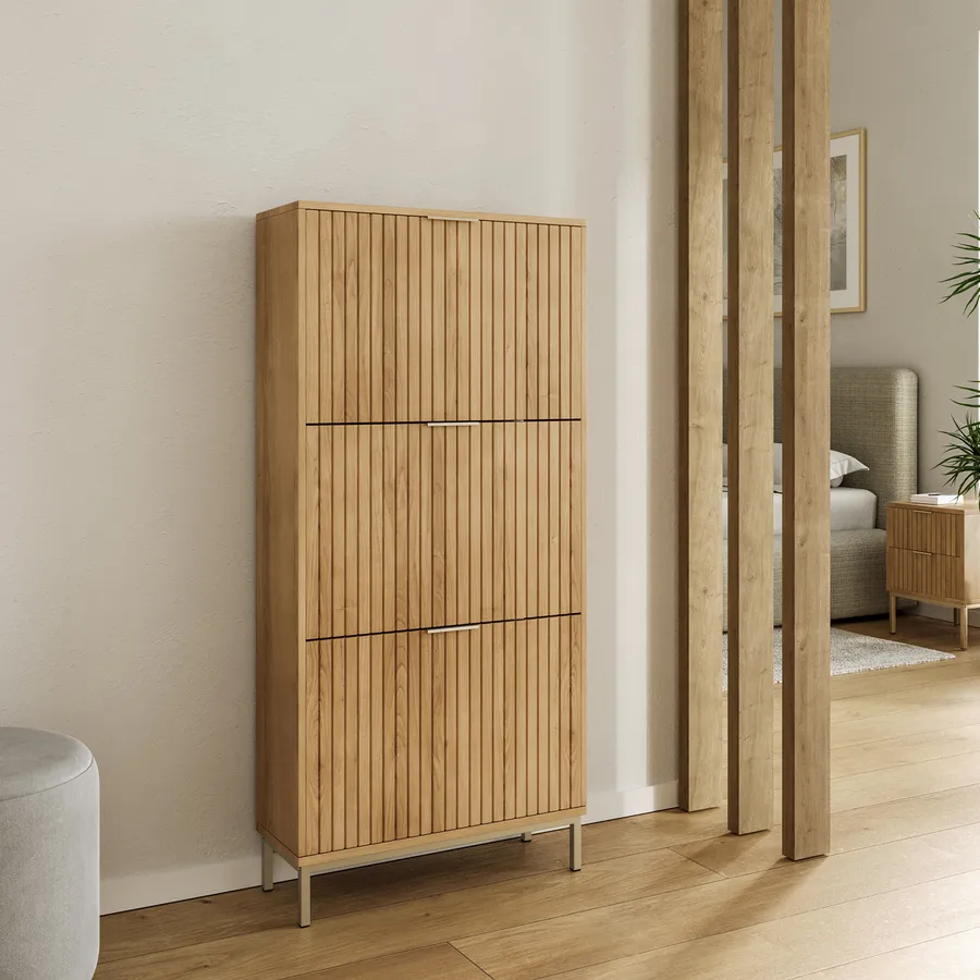 Scarpiera 63x132h cm in legno naturale e cannettato con struttura in ...
