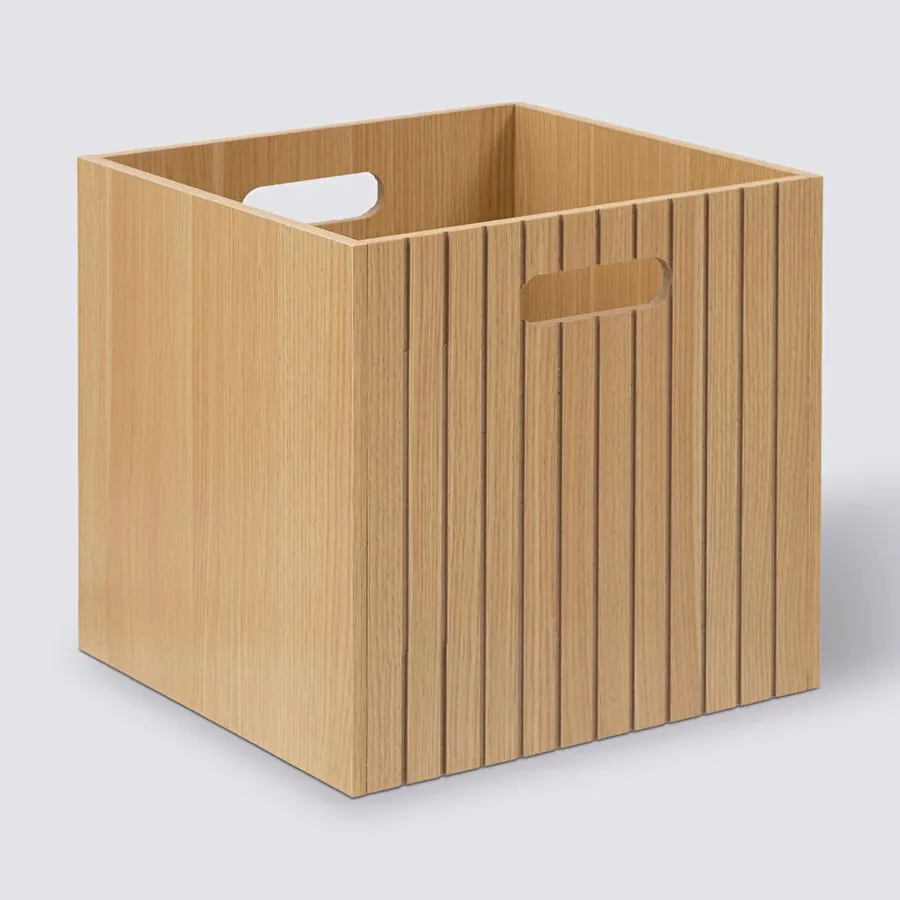 Cubo contenitore 30x30 cm in legno naturale e cannettato con manici ...