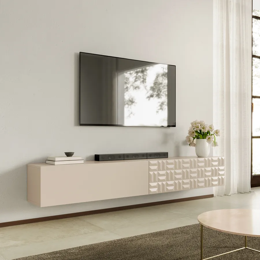 Mobile porta tv sospeso 200x30h cm cashmere con 2 ante soft close - Thico