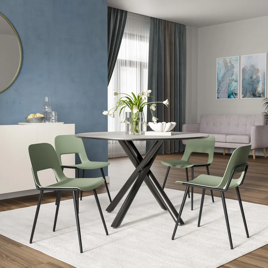 Set 4 sedie in polipropilene verde salvia con gambe in metallo nero - Pruha