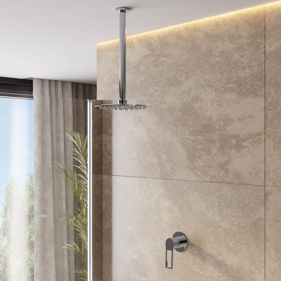 Set incasso doccia con braccio a soffitto 32 cm e soffione 20 cm cromo – Ketra