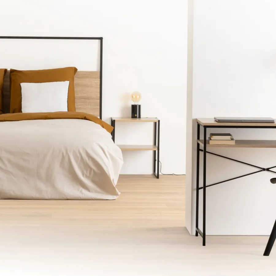 Comodino 40x50h cm effetto rovere e acciaio nero - Emyl