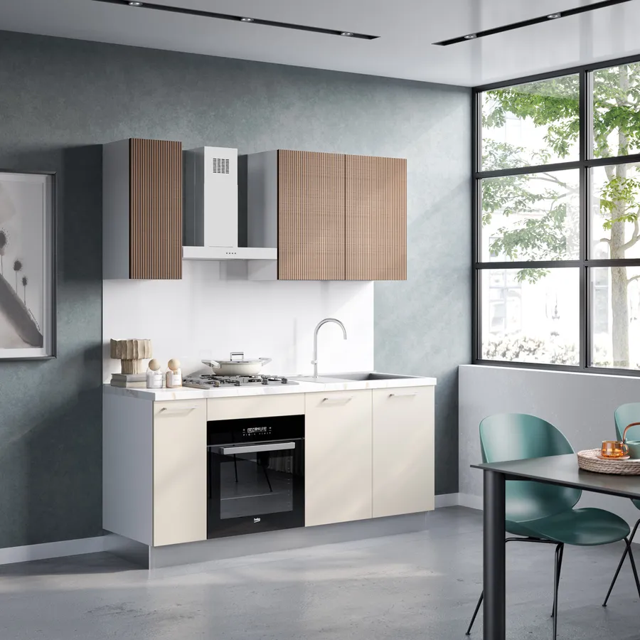 Cucina lineare 180 cm reversibile bianco e cashmere top 40 mm bianco ...