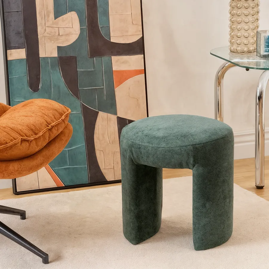 Pouf rotondo 38 cm in tessuto verde - Gixy