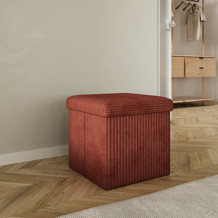 Pouf contenitore pieghevole 38x38 cm in velluto a coste terracotta ...