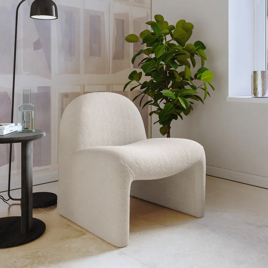 Poltrona dal design moderno in bouclé crema - Niklam