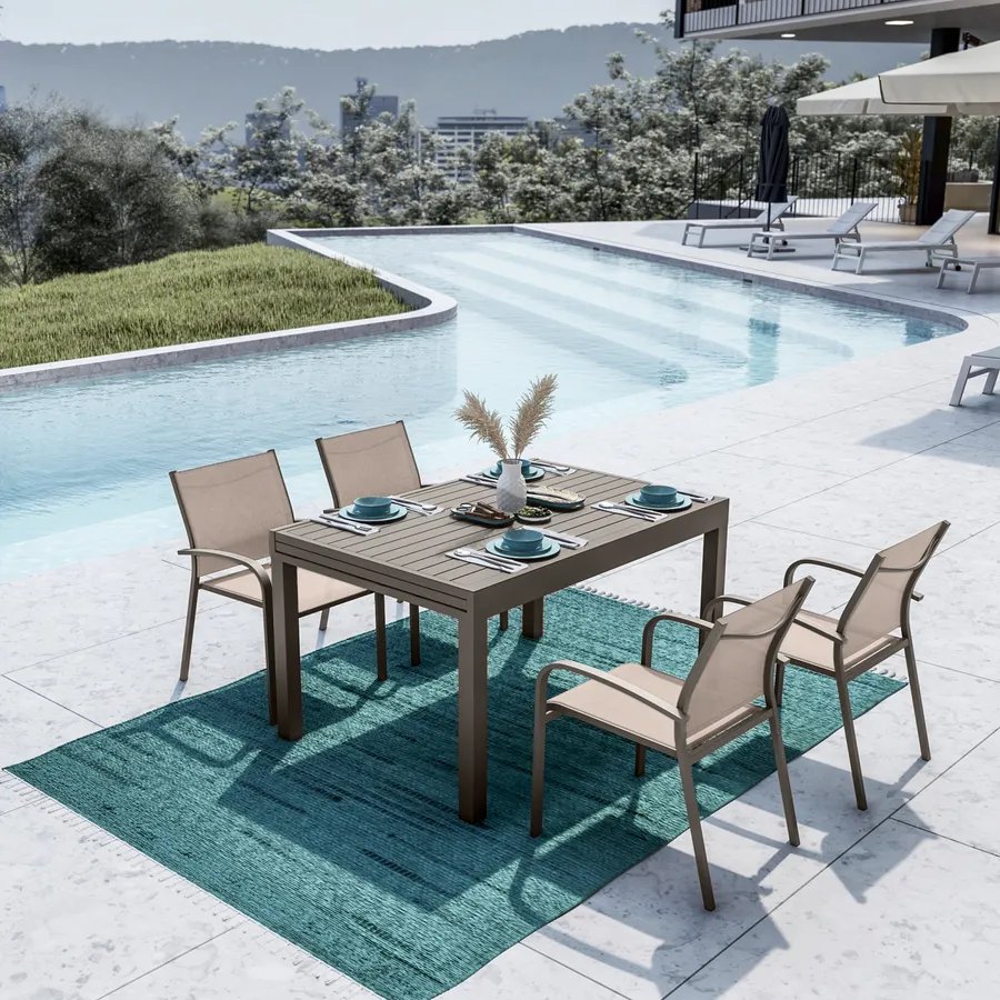 Set pranzo tortora con tavolo 135/270x90 cm e 4 sedie con braccioli ...