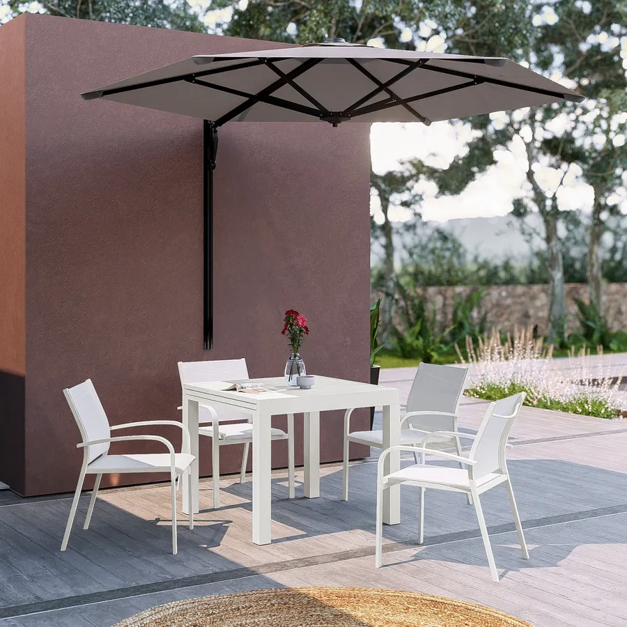 Set pranzo bianco con tavolo 90/180x90 cm e 4 sedie con braccioli tondi ...