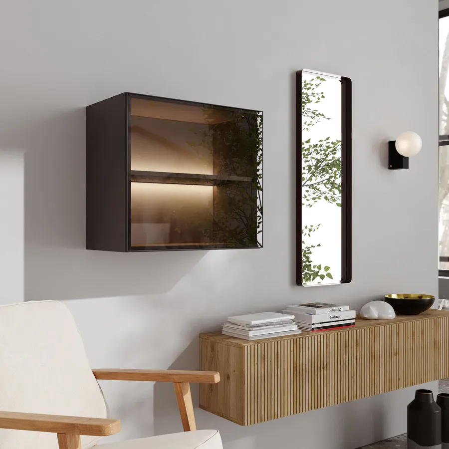 Pensile 55x50h cm lava con anta in vetro bronzato e telaio in alluminio ...