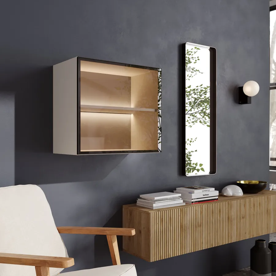 Pensile 55x50h cm cashmere con anta in vetro bronzato e telaio in ...