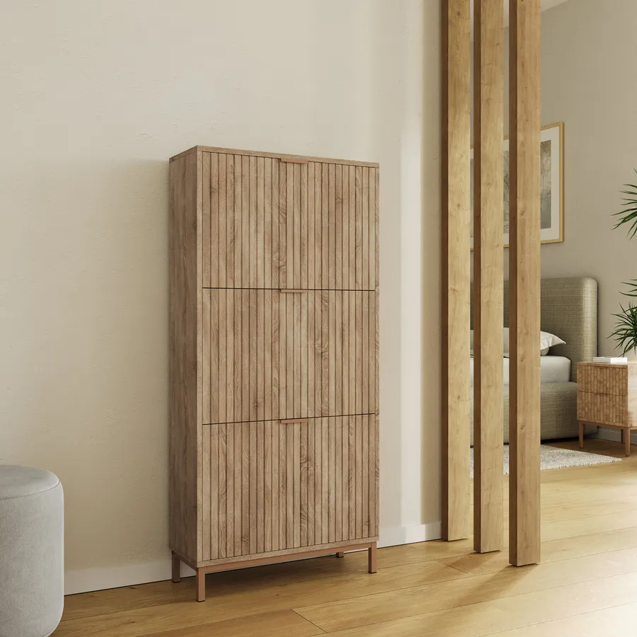 Scarpiera 63x132h cm rovere cannettato con 3 ribalte e struttura in ...