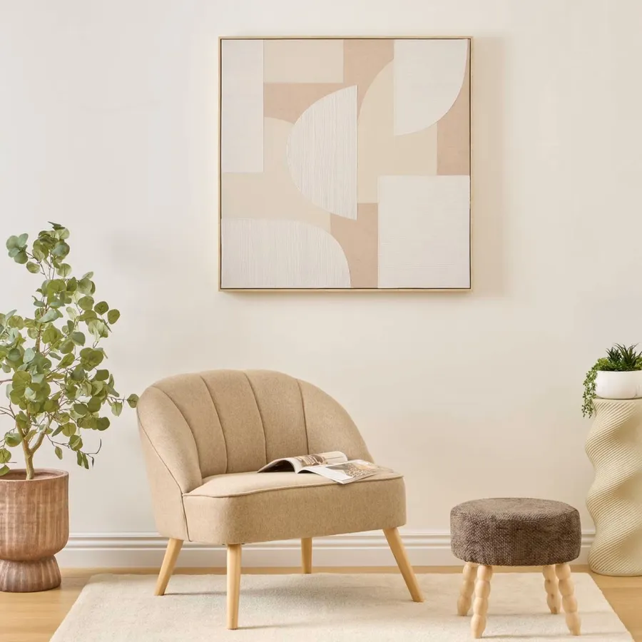 Decorazione da parete 90x90h cm in beige e cornice in legno