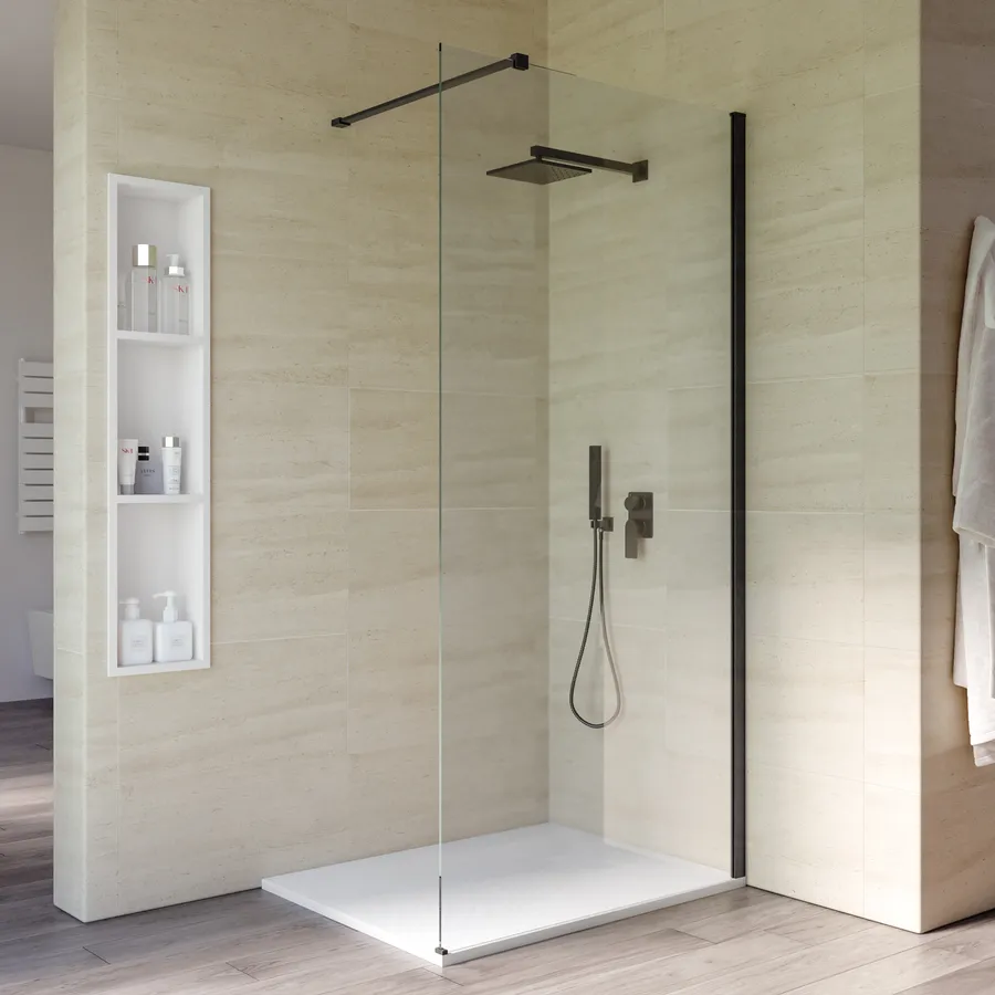 Box doccia Walk in 100 cm vetro 8 mm anticalcare trasparente e profilo ...