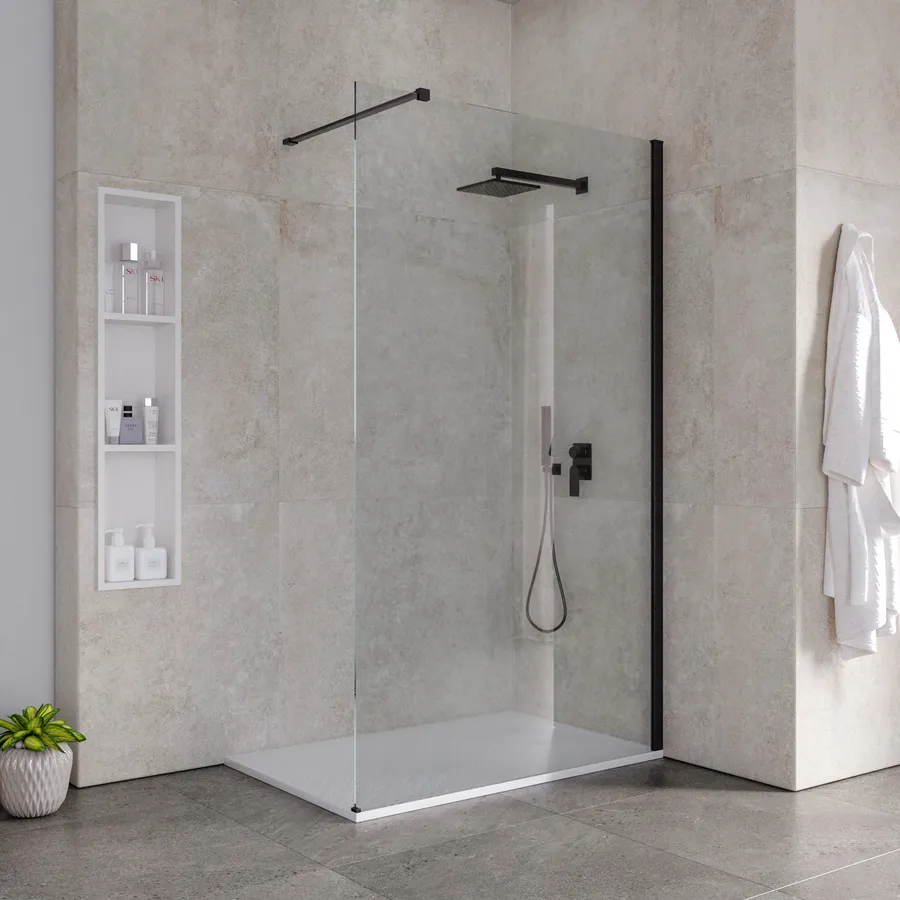 Box doccia Walk in 120 cm vetro 8 mm anticalcare trasparente e profilo ...