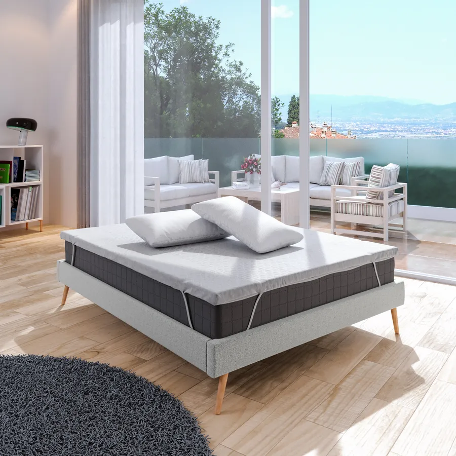 Kit letto matrimoniale 160x200 cm in tessuto grigio chiaro con ...