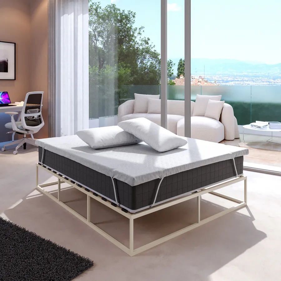 Kit letto matrimoniale 160x190 cm in metallo beige con materasso e ...