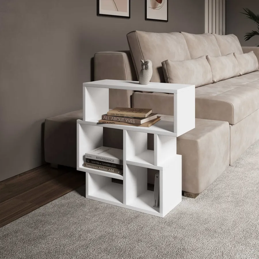 Tavolino 59x22 cm bianco con ripiani - Kantiko