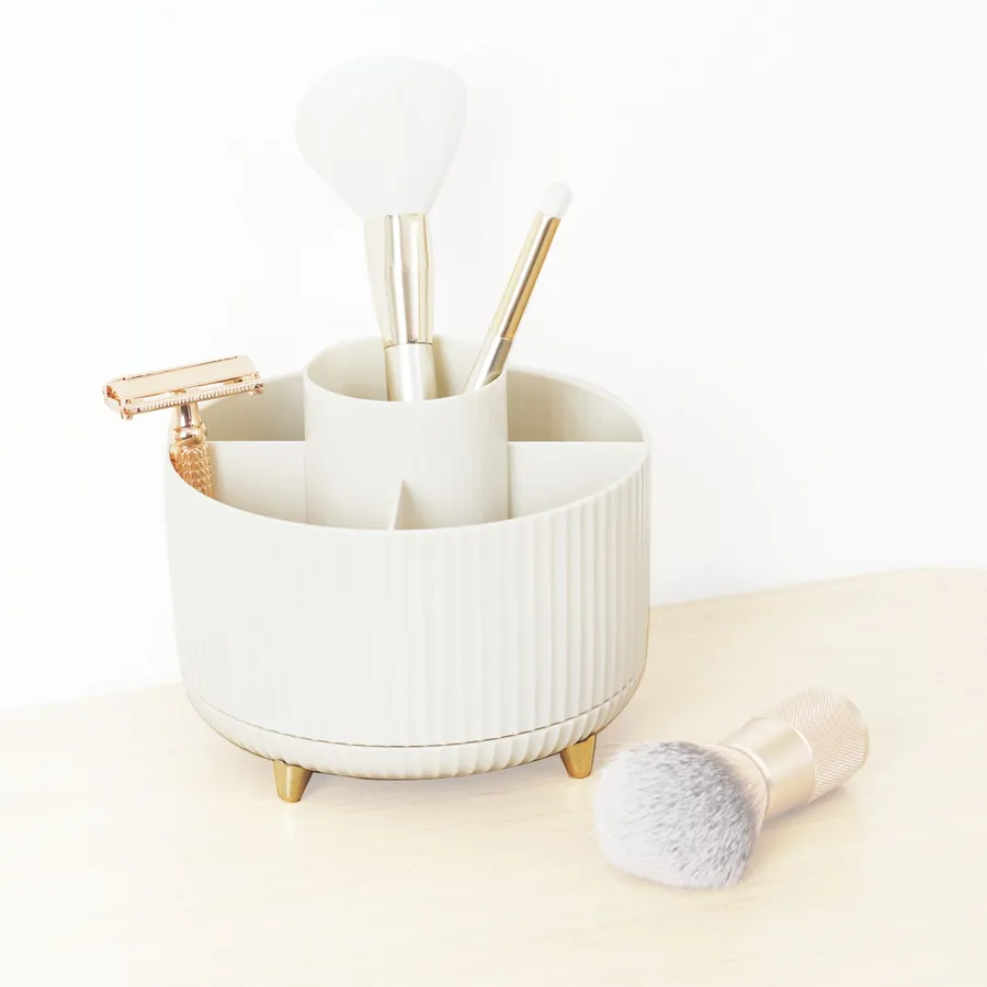 Organizer rotondo 15 cm girevole beige e oro - Hamika