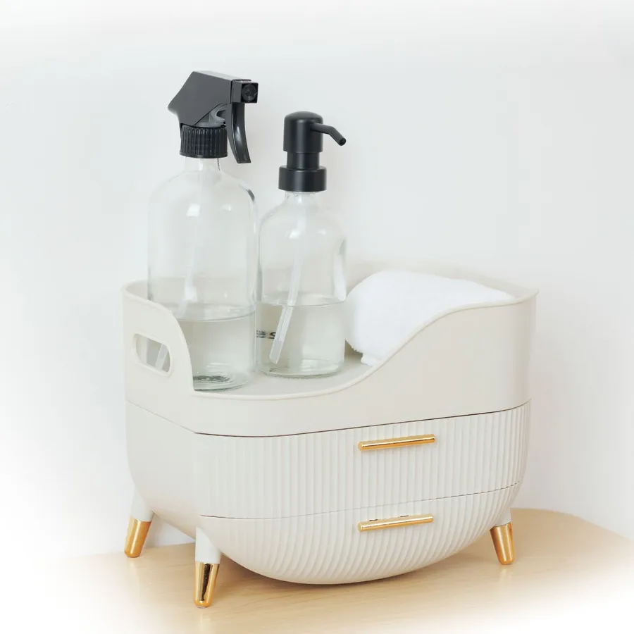 Organizer 26x20h cm beige e oro con 2 cassetti - Hamika