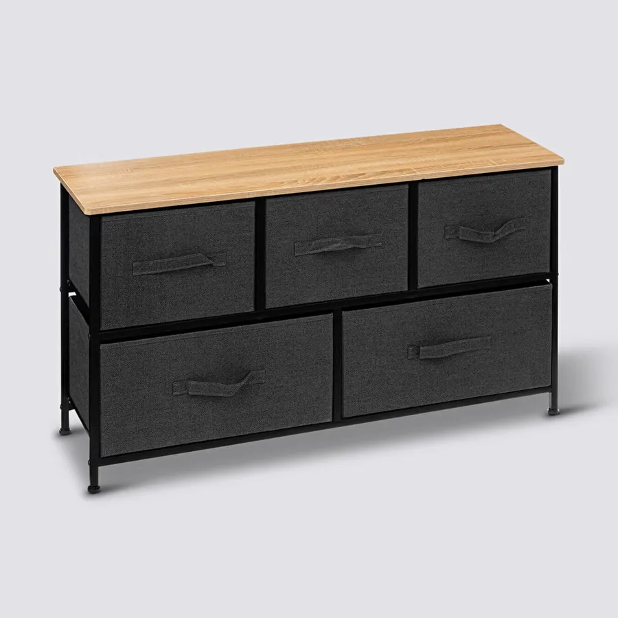 Cassettiera 100x55h cm in acciaio nero e legno con 5 cassetti in ...