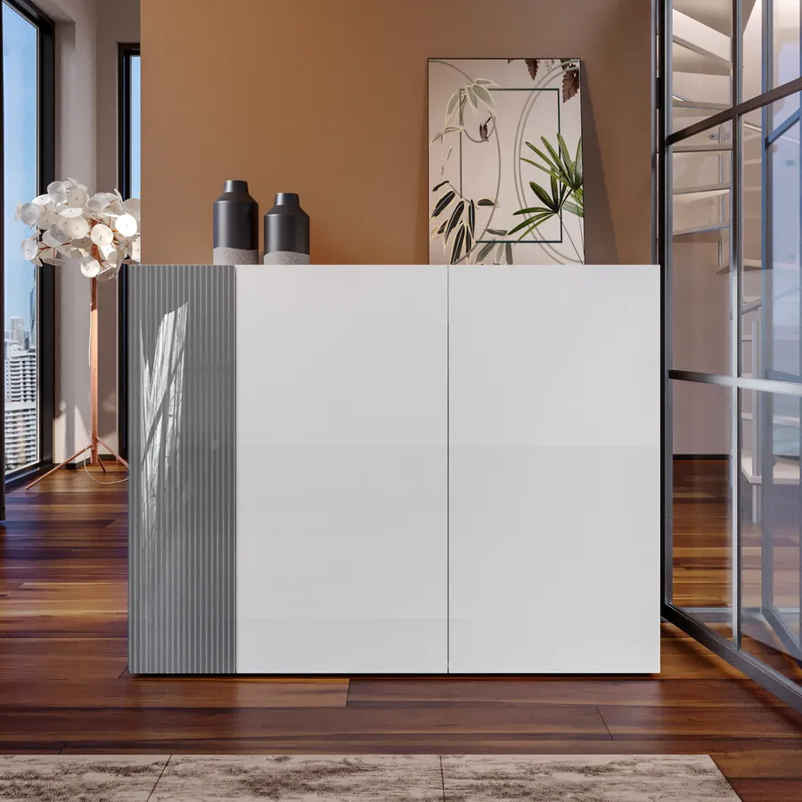 Scarpiera 145x113h cm con 3 ante soft close bianco lucido e vetro ...